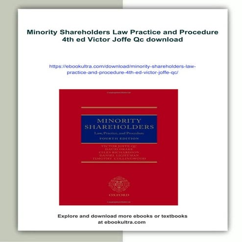 Minority Shareholders Law Practice and Procedure 4th ed Victor Joffe Qc ...