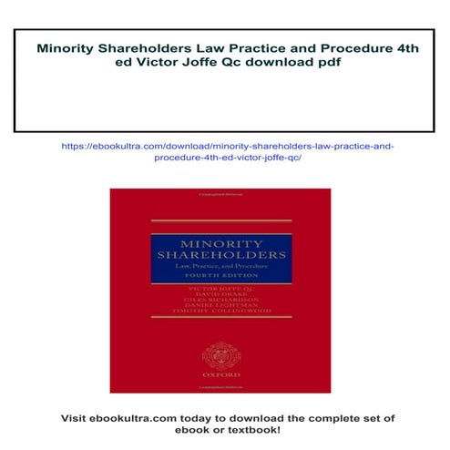 Minority Shareholders Law Practice and Procedure 4th ed Victor Joffe Qc | PDF