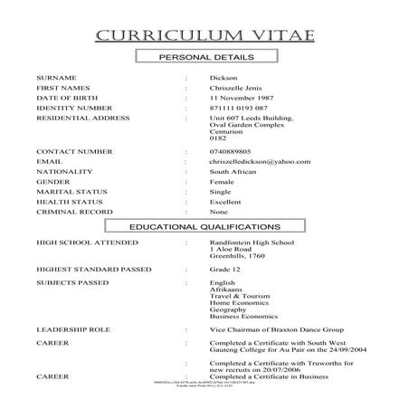 CHRISZELLE DICKSON CV PTA | DOC