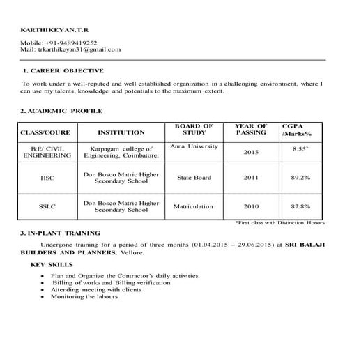karthikeyan cv | DOCX | Civil Engineering Industry | Industries