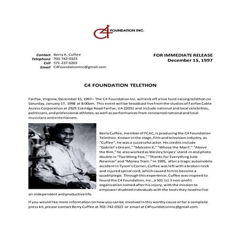 1998 C4 Foundation Inc. Press Release | DOCX