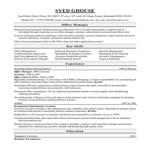 Syed Ghouse Job Executive Manager C.V | PDF