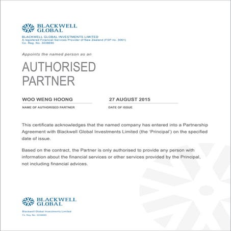 Blackwell Global Partner Certificate - Woo Weng Hoong | PDF