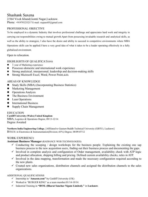 Shashank Saxena CV MUMBAI | PDF Shashank Saxena CV MUMBAI | PDF