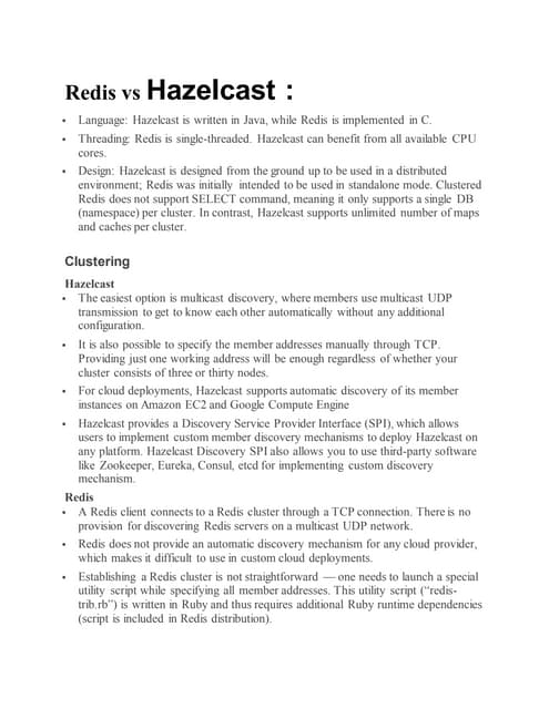 Hazelcast vs redis report | PDF