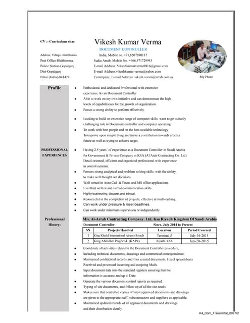 CV - Sudheesh - Senior Document Controller | DOC