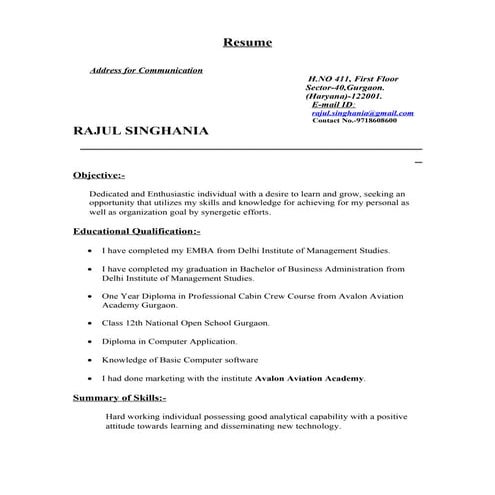 Rajul Resume | DOC | Business | Business and Finance