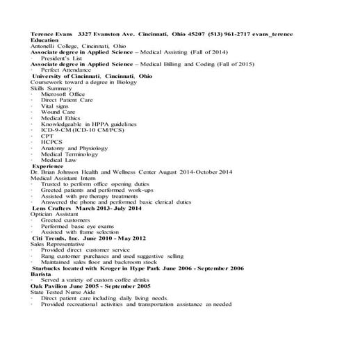 Terence Evans Resume | DOCX