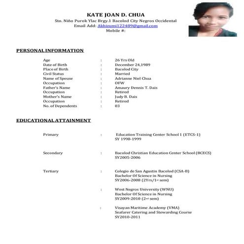 kate joan chua resume | PDF