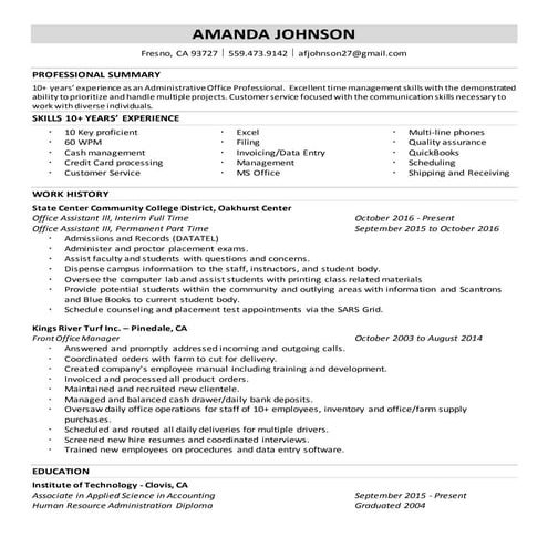 amandajohnsonresume | DOCX | Business | Business and Finance