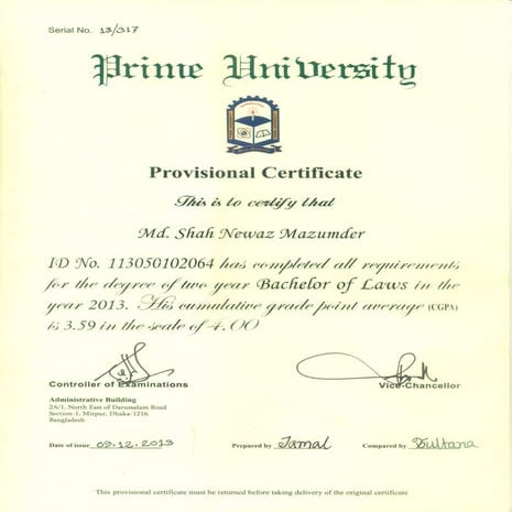 LL B Certificate | PDF