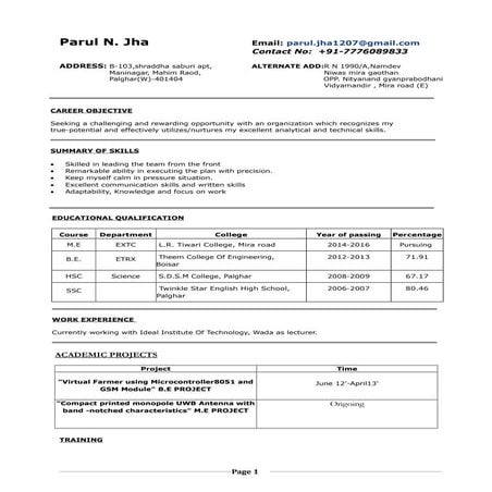 cv.parul (1) | DOC | Education industry | Industries