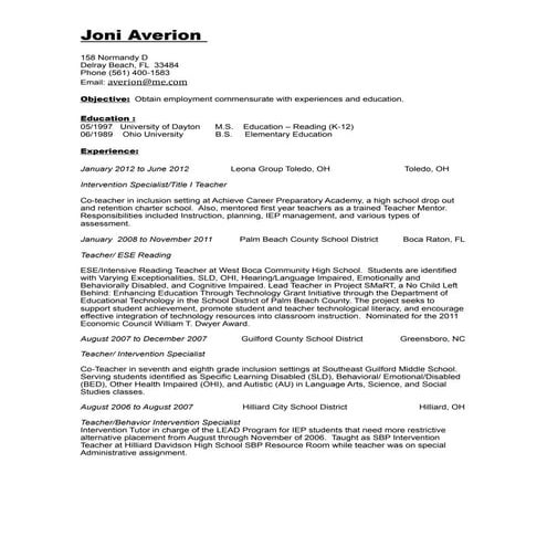 2015 Resume JAverion 7:2015 | PDF