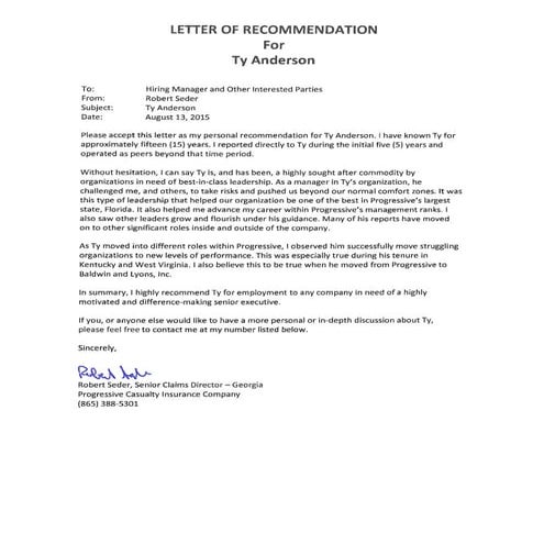 Rob Seder Recommendation Letter for Ty Anderson | PDF