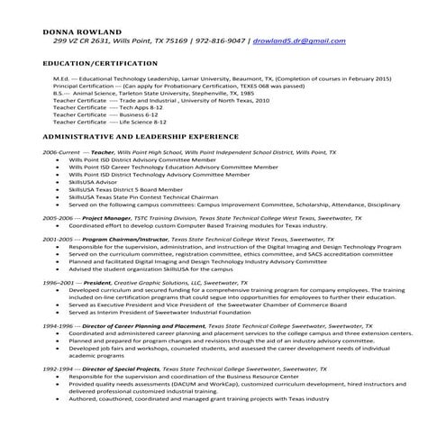 Donna_Rowland_Curriculum vitae | PDF | Professional School | Postgraduate Education