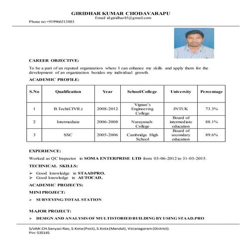 Experience Resume WITH PIC | PDF