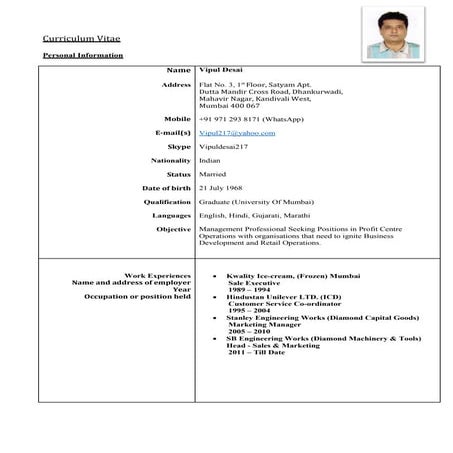 Vipul Desai CV | PDF | Business Administration | Business