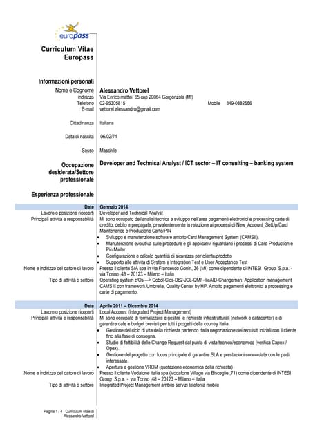 Davide Giordano Security Engineer - Italian Curriculum Vitae | PDF