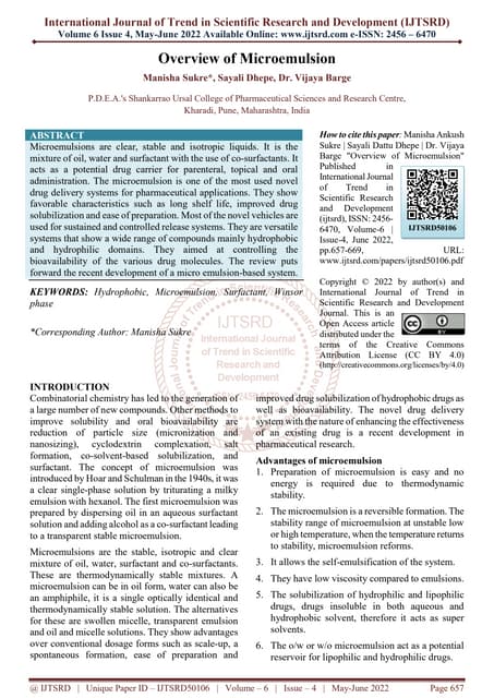 Microemulsion | PPTX | Chemistry | Science
