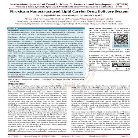 Piroxicam Nanostructured Lipid Carrier Drug Delivery System | PDF