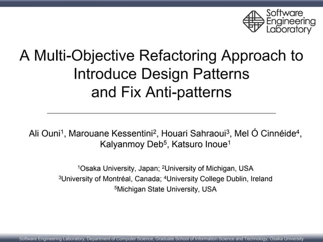 A Multi Objective Refactoring Approach To Introduce Design Patterns And 4547