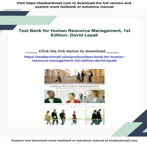 Test Bank for Human Resource Management, 1st Edition: David Lepak | PDF