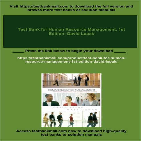 Test Bank for Human Resource Management, 1st Edition: David Lepak | PDF