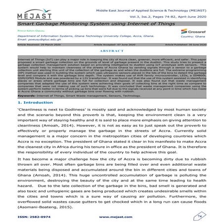 Smart Garbage Monitoring System using Internet of Things | PDF