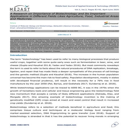 A Research on Importance of Biotechnology and Its Important ...