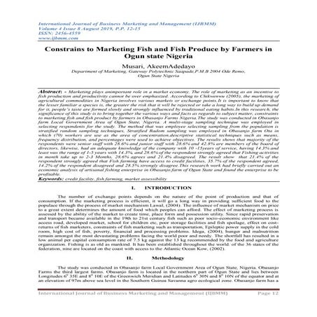 Constrains to Marketing Fish and Fish Produce by Farmers in Ogun state ...