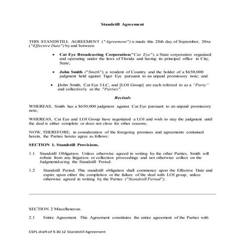 Standstill Writing Sample | DOCX