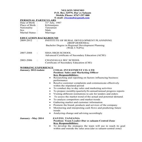 NELSON MSEMO-CV | PDF