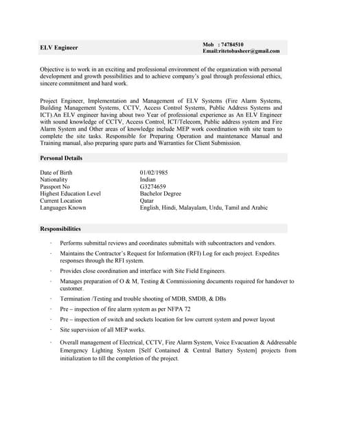 CV - ELV ENGINEER | PDF