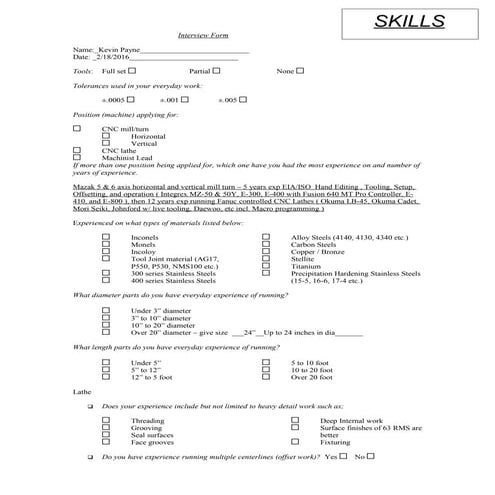 Technical Skills Interview form | ODT