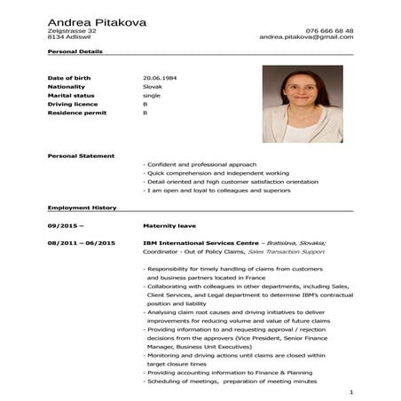 Pitakova CV | PDF