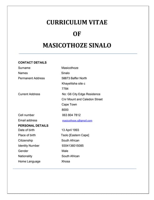 CURRICULUM VITAE. afrikaans docx | PDF