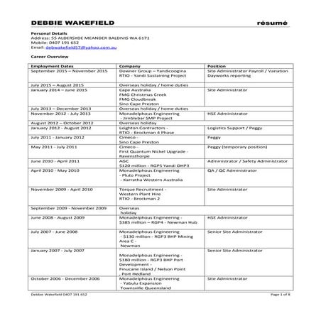 Debbie Wakefield Resume 2015 | DOC