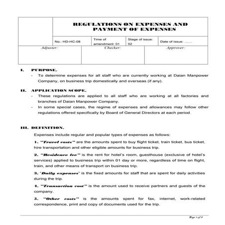 REGULATIONS ON EXPENSES AND PAYMENT OF EXPENSES | PDF