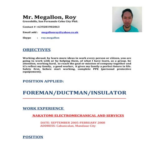 MY NEW RESUME ROY DIOLAN MEGALLON | DOC