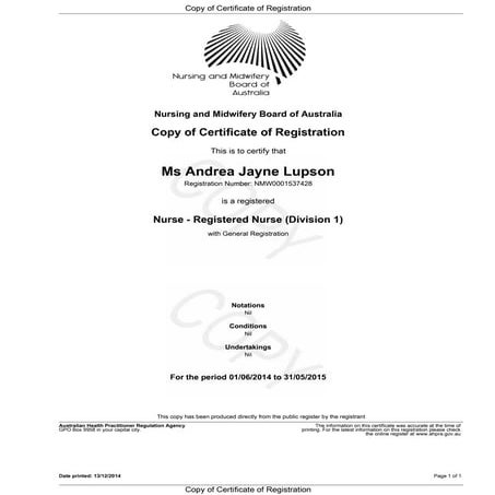 AHPRA Certificate Registration | PDF