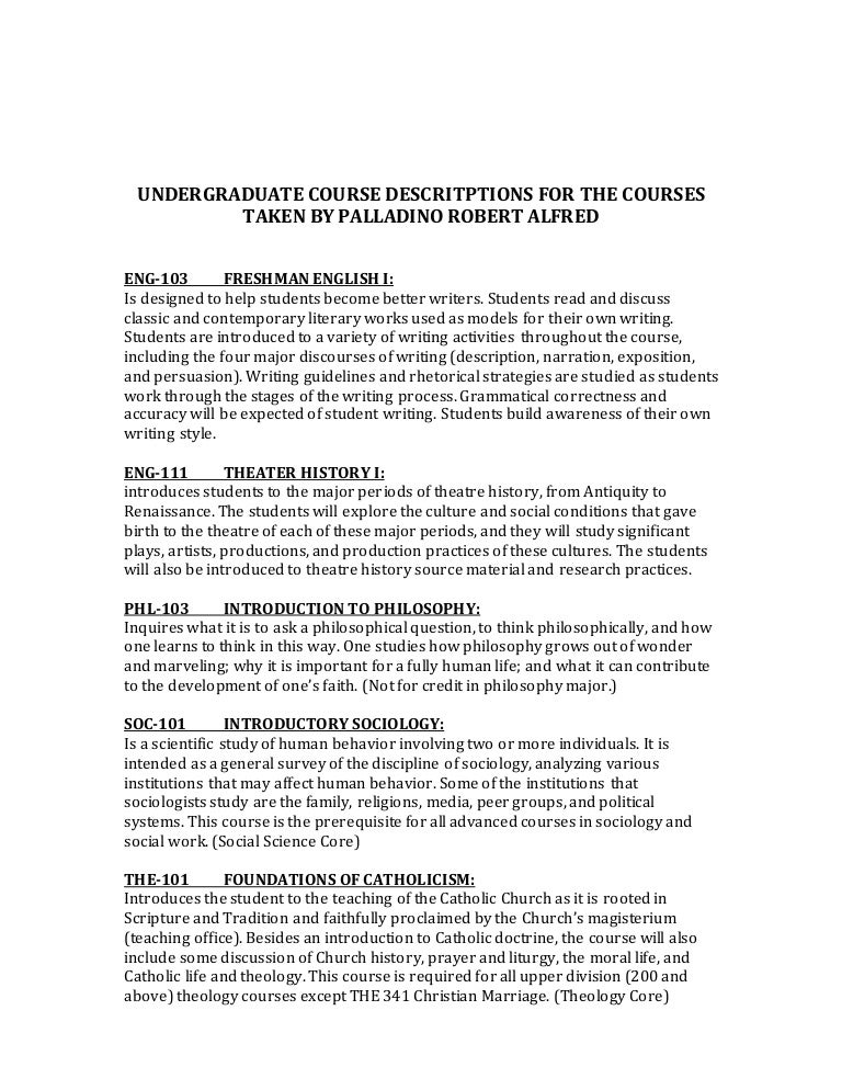 UNDERGRADUATE COURSE DESCRIPTIONS