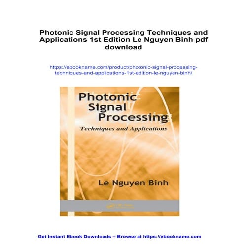Photonic Signal Processing Techniques and Applications 1st Edition Le Nguyen Binh | PDF