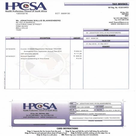 HPCSA Card 2016.17