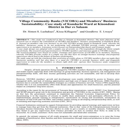 Village Community Banks (VICOBA) and Members’ Business Sustainability ...