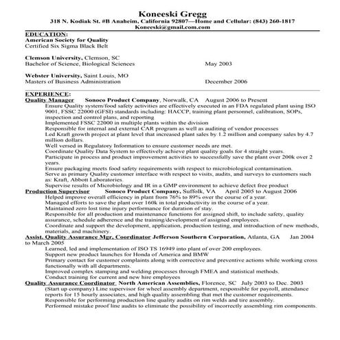 Koneeski Gregg RESUME1.3.1 | DOC | Manufacturing Industry | Industries