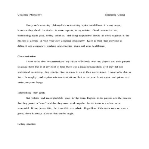 Coaching Philosophy | PDF