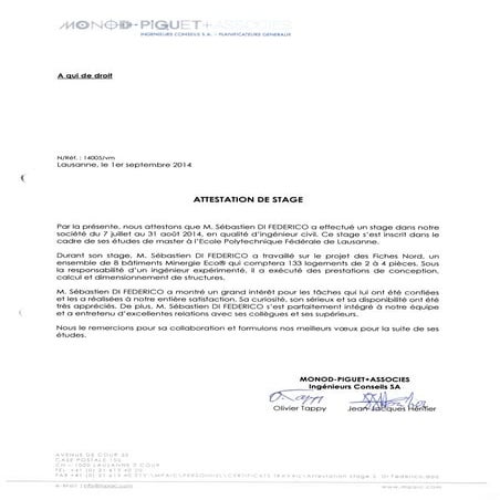 Monod-Piguet - Attestation | PDF