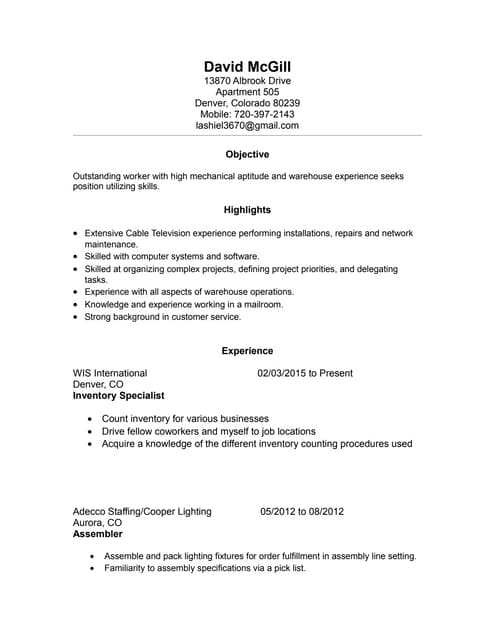 Denis Watts cv1 | ODT | Business | Business and Finance