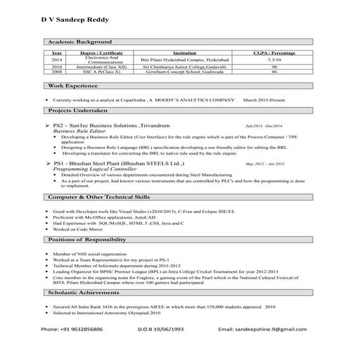 Sandeep Reddy CV | DOC