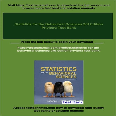 Statistics for the Behavioral Sciences 3rd Edition Privitera Test Bank ...